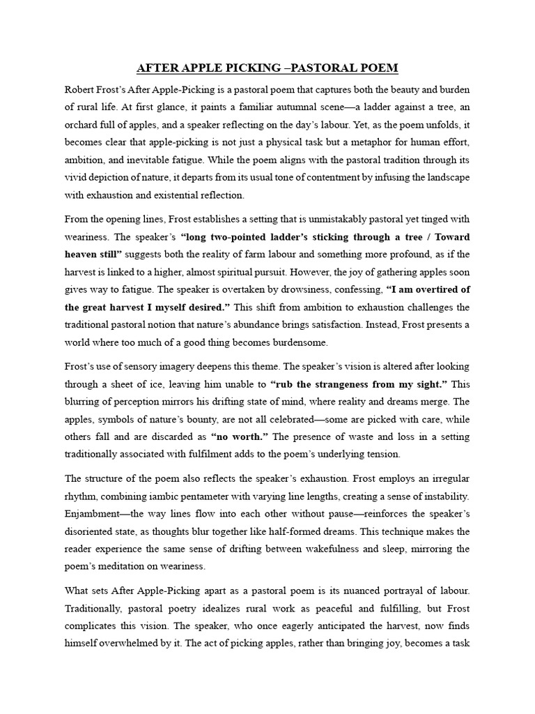 Frost's After Apple-Picking: A Pastoral Reflection | PDF | Poetry