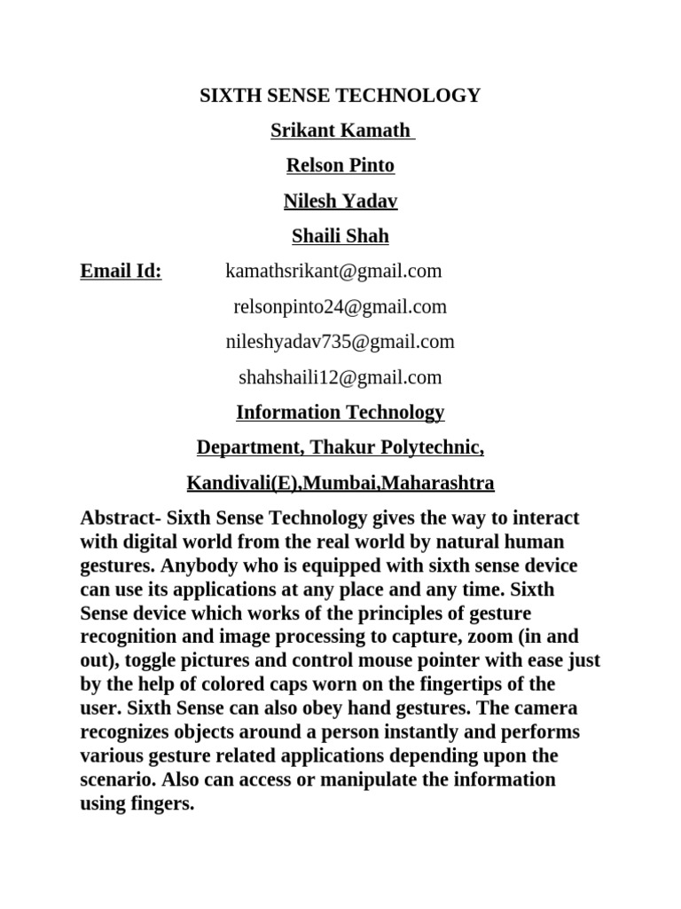 Sixth Sense Technology Overview | PDF | Augmented Reality | Smartphone