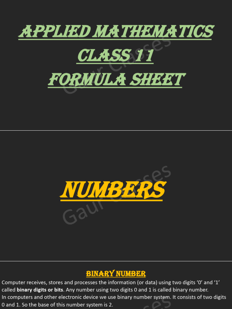 Class 11 Applied Mathematics Formula Sheet | PDF | Set (Mathematics ...