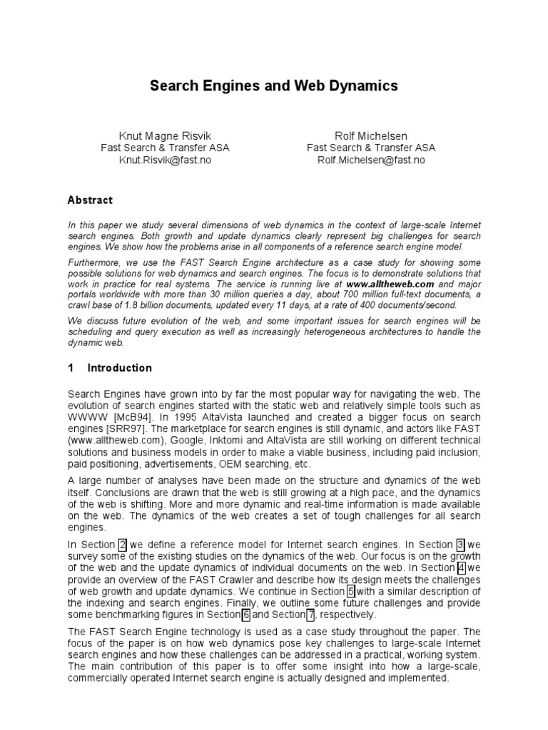 Search Engines and Web Dynamics: Knut Magne Risvik Rolf Michelsen | PDF ...