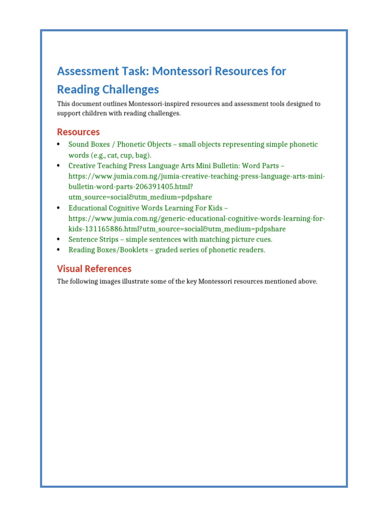 Montessori Reading Resources Assessment | PDF