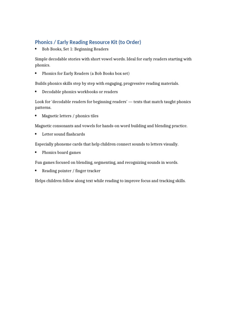 Phonics Early Reading Resource Kit | PDF