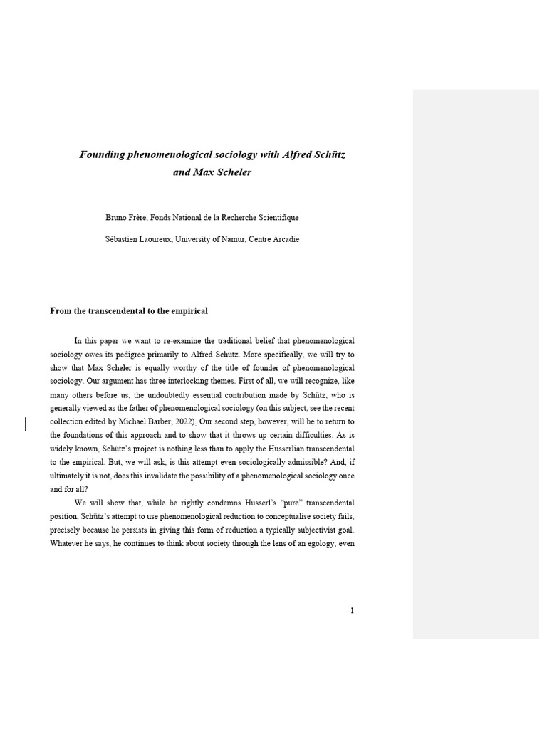 Scheler and Schütz: Founders of Phenomenological Sociology | PDF ...