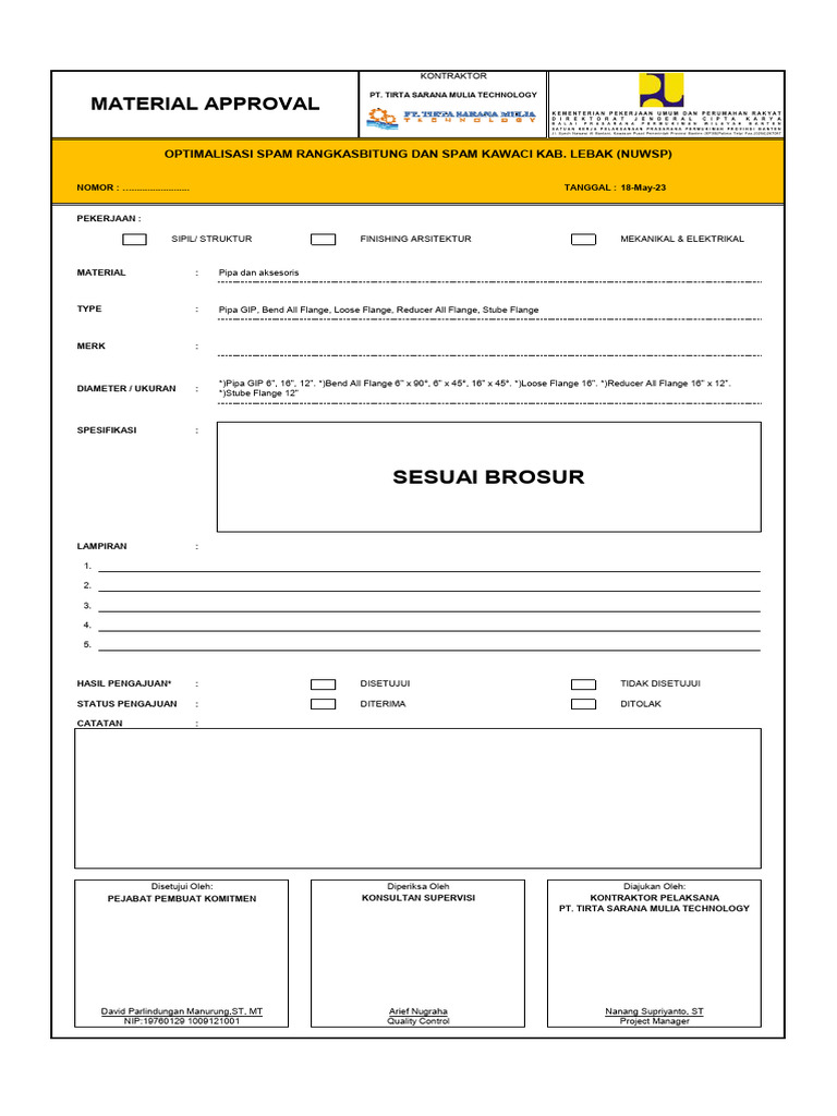 Material Approval PIPA GIP | PDF