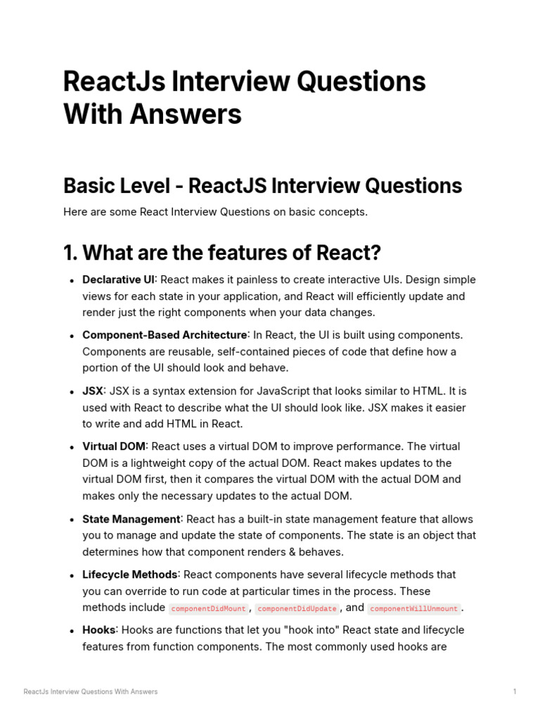 ReactJs Interview Questions With Answers | PDF | Document Object Model ...