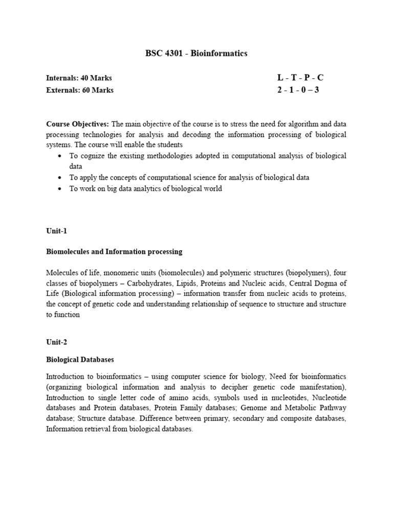 Bioinformatics Course Overview and Objectives | PDF | Bioinformatics ...