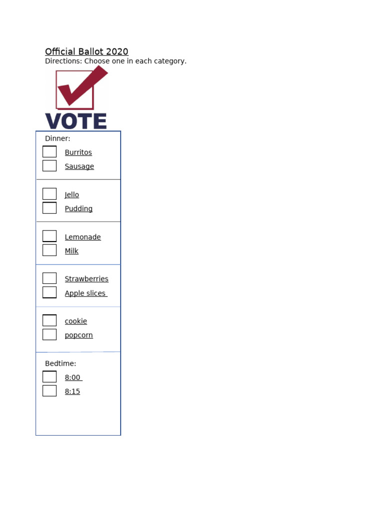 Official Ballot 2020: Directions: Choose One in Each Category | PDF