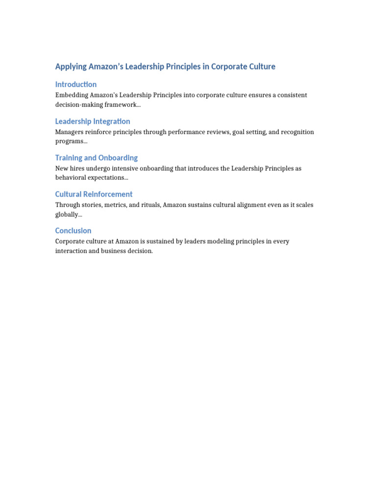 Applying Leadership Principles Corporate Culture | PDF