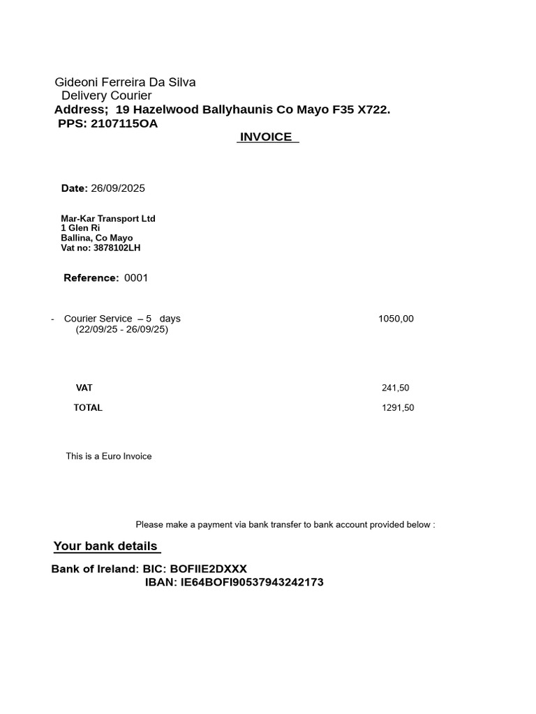 Invoice for Courier Service - Mar-Kar Transport | PDF