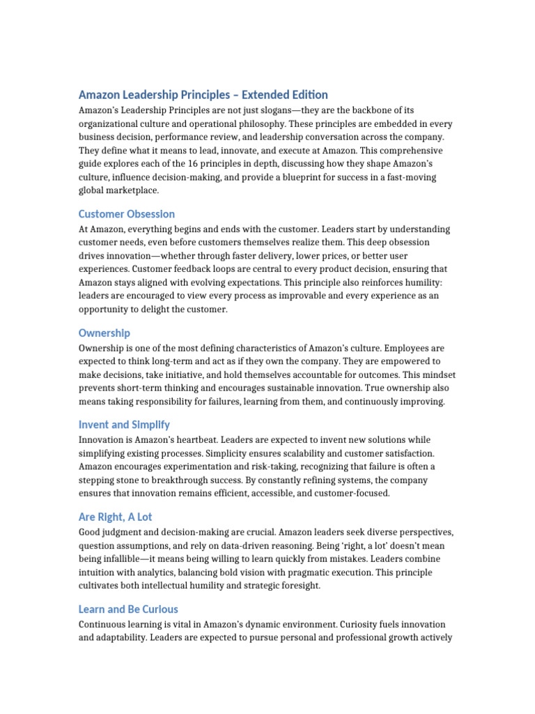 Amazon Leadership Principles 10 Page Document | PDF | Leadership | Innovation