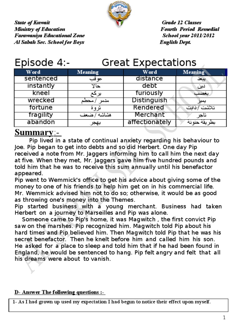 Grade 12 Great Expectations 4th Period | PDF