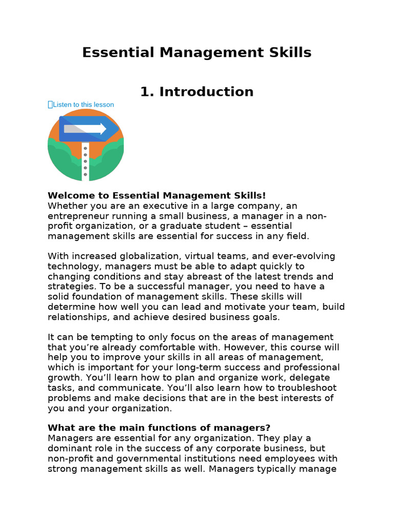 Essential Management Skills Overview | PDF | Leadership | Project ...