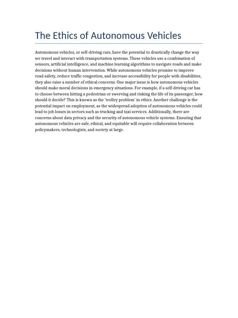 Topic 5 The Ethics of Autonomous Vehicles | PDF