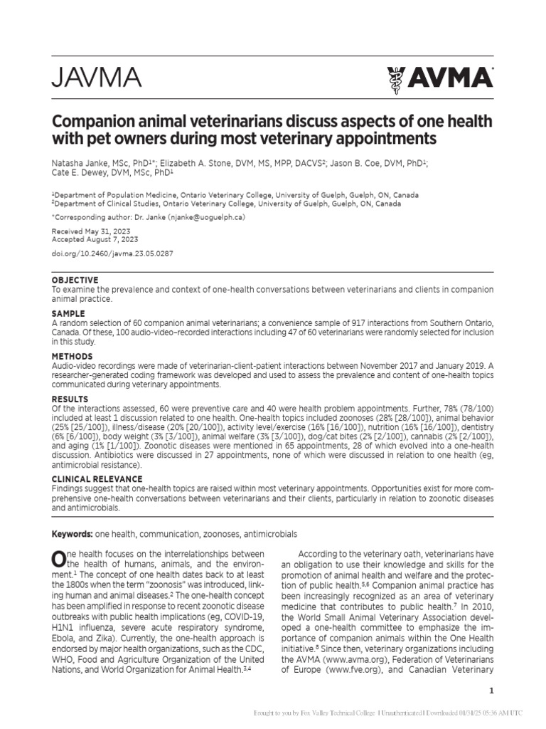 One Health Conversations in Veterinary Care | PDF | Veterinary Medicine ...