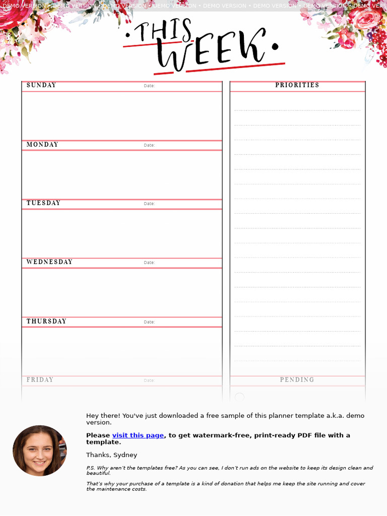 Weekly Planner With Priorities A4 | PDF