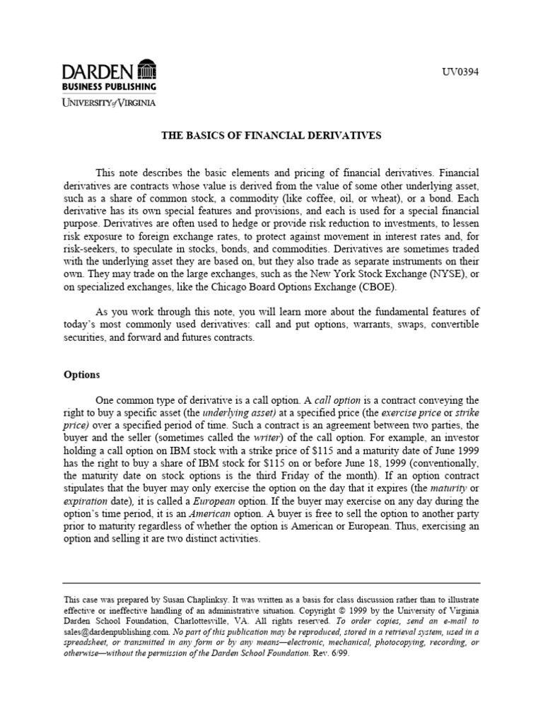 The Basics of Financial Derivatives | PDF | Put Option | Option (Finance)