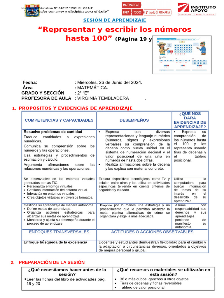 MAT - Representar y Escribir Los Números Hasta 100 | PDF | Aprendizaje ...