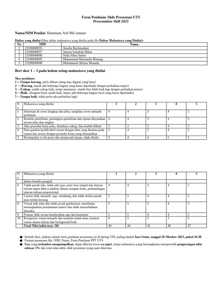 NIM_Nama_Form Penilaian PPT UTS | PDF