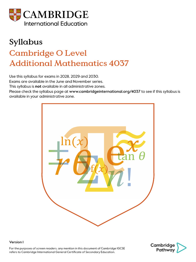 Cambridge O Level Additional Mathematics 4037 Syllabus | PDF | Function ...