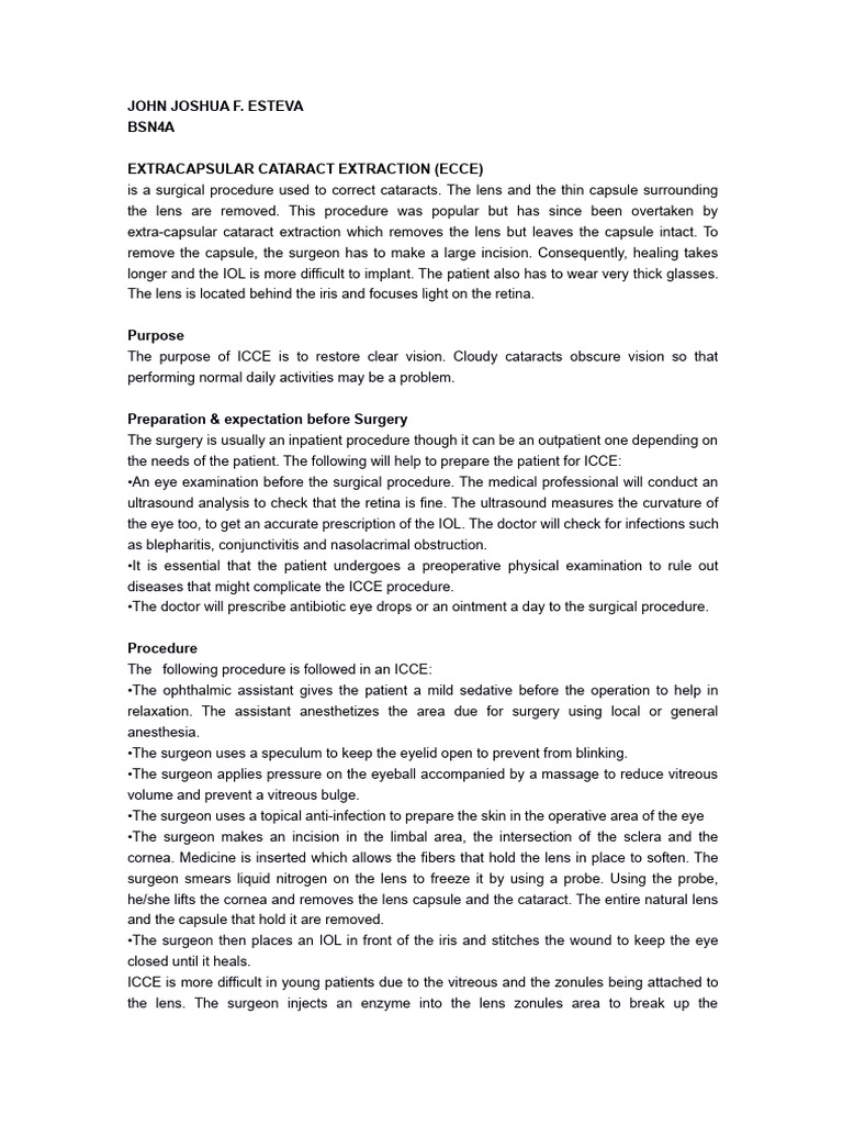 ECCE Procedure Overview and Guidelines | PDF | Cataract | Surgery