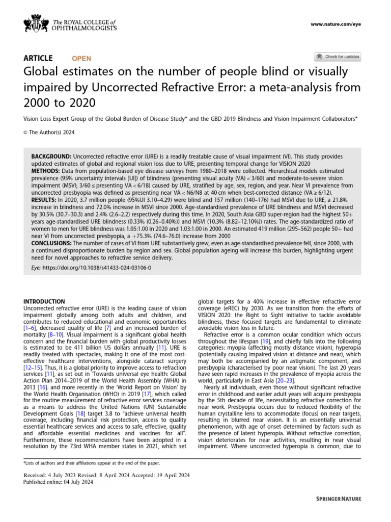 Global Vision Impairment from URE 2020 | PDF | Visual Impairment ...