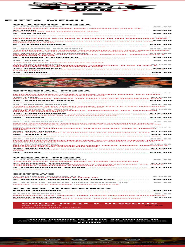 Pizza Menu - Red Pizza Van | PDF | Pizza | Italian Cuisine