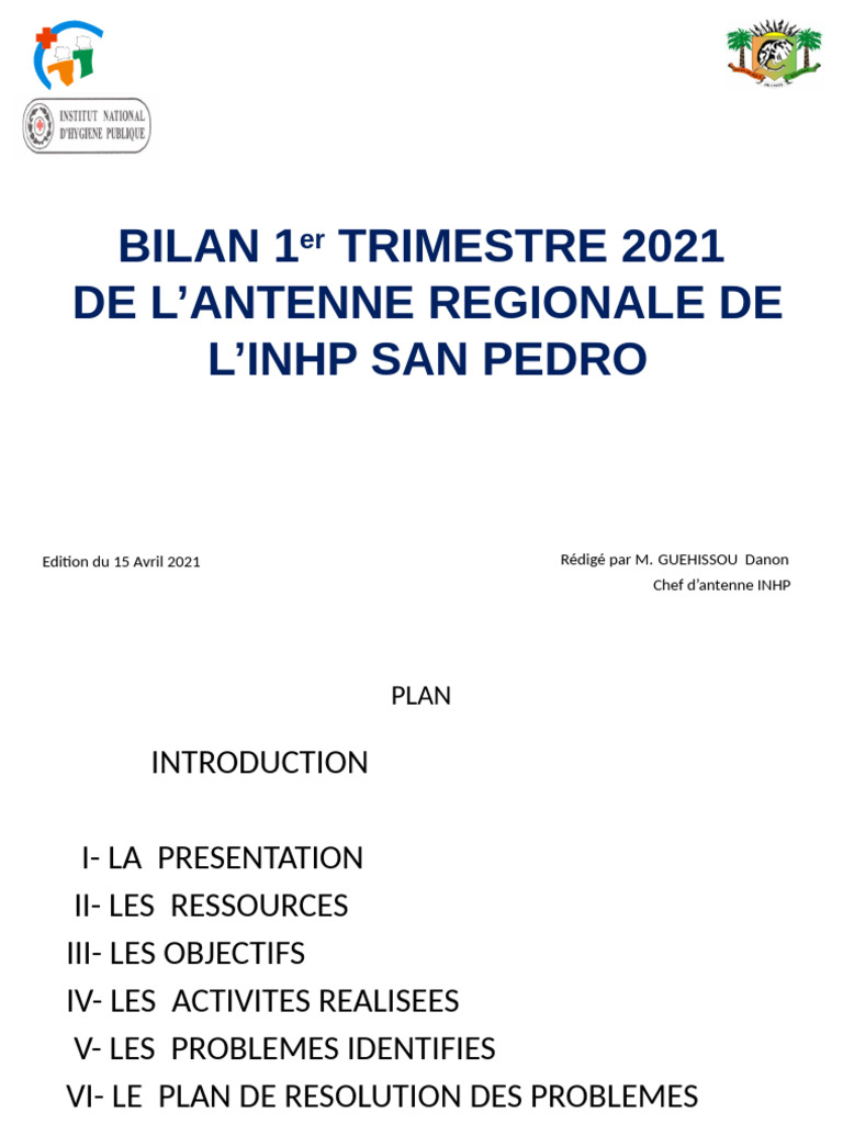 Bilan Trimestriel INHP San Pedro 2021 | PDF | Santé publique | Infection