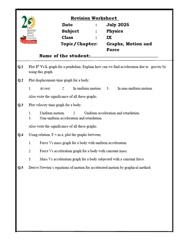 Physics Graphs and Motion Worksheet | PDF