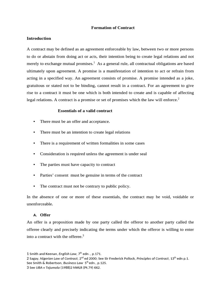 Formation of Contract -Gouni Law | PDF | Consideration | Offer And Acceptance