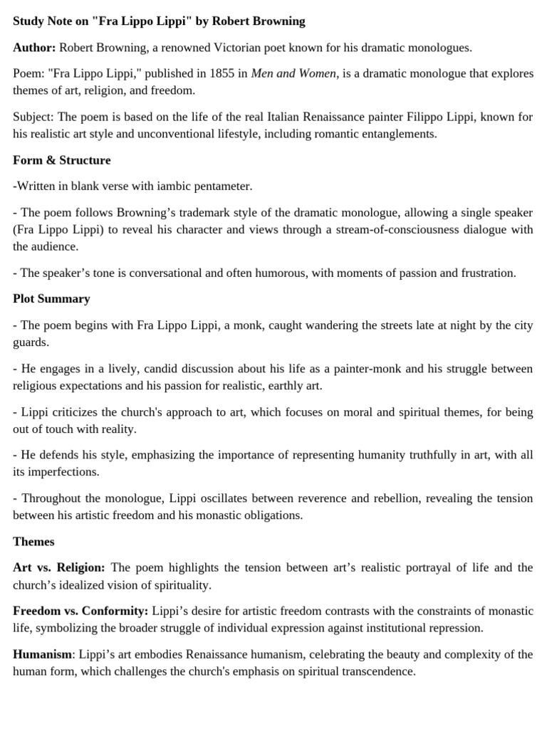 Analysis of "Fra Lippo Lippi" Poem | PDF | Poetry | Humanism