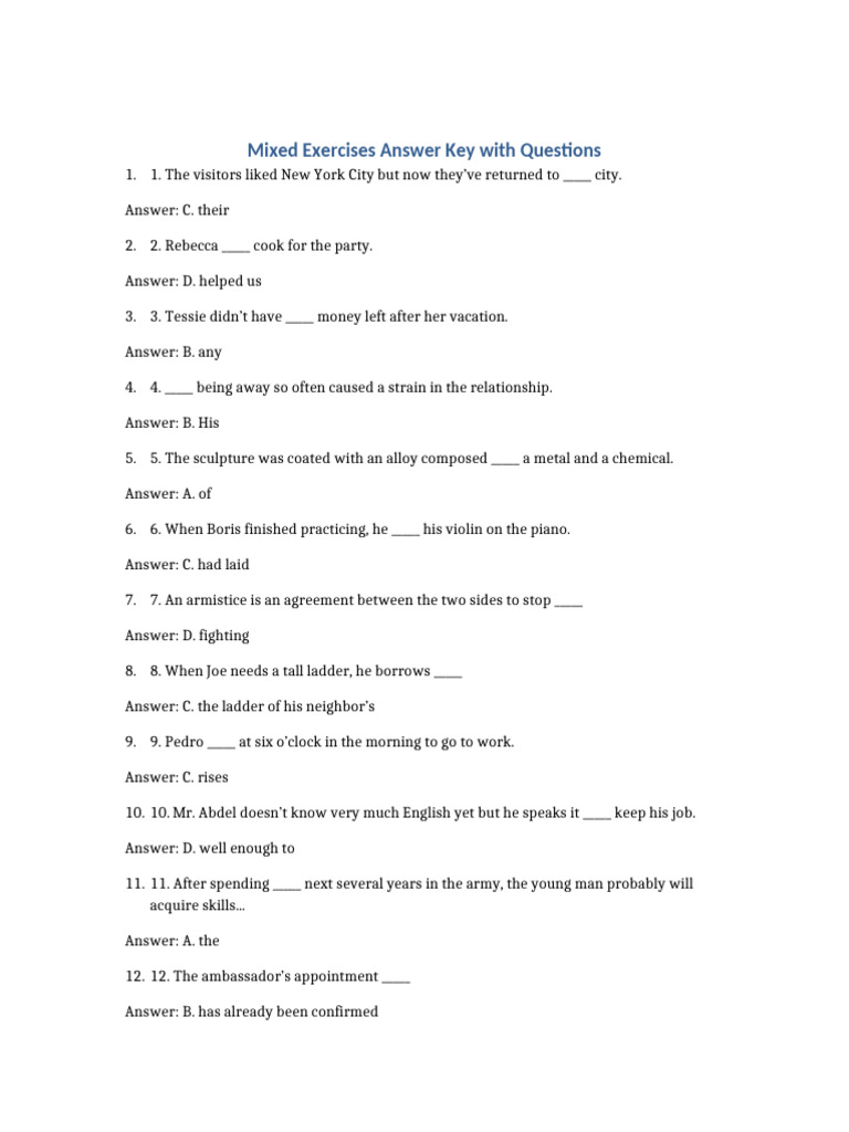 Mixed Exercises Answer Key | PDF
