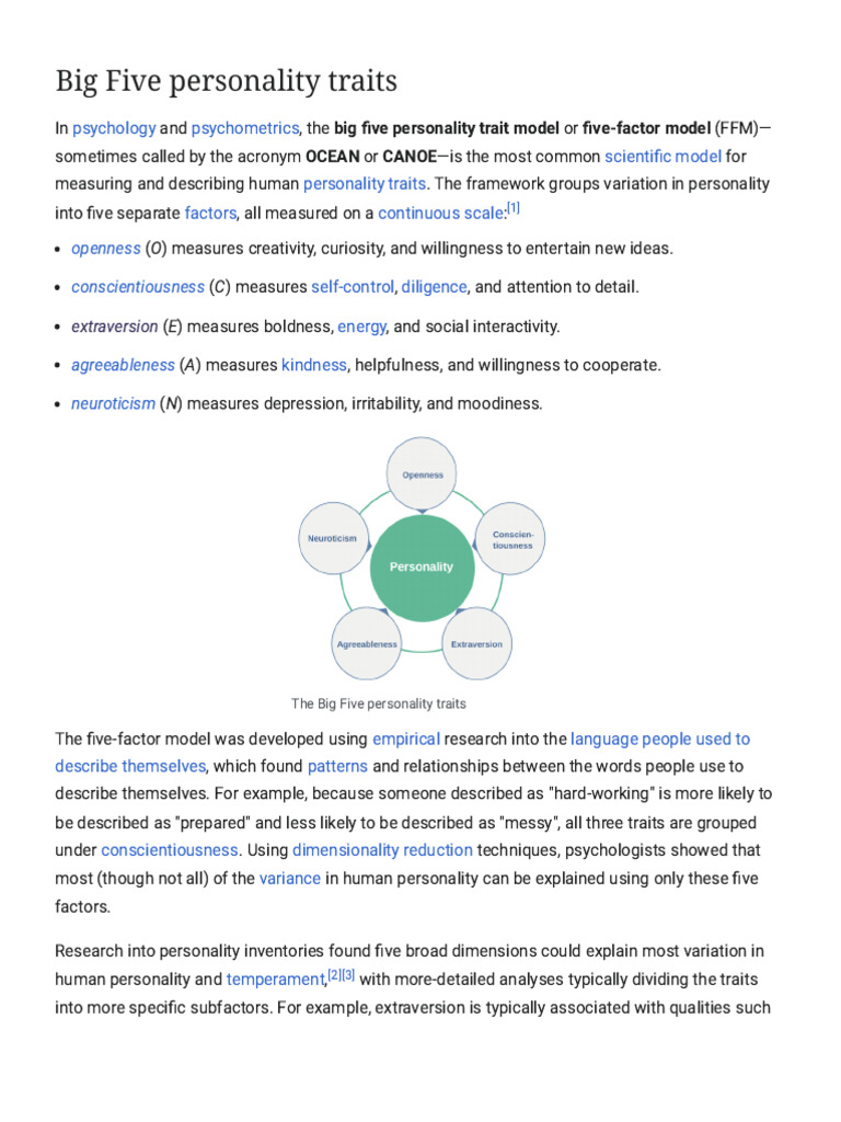Big Five Personality Traits Explained | PDF | Extraversion And ...