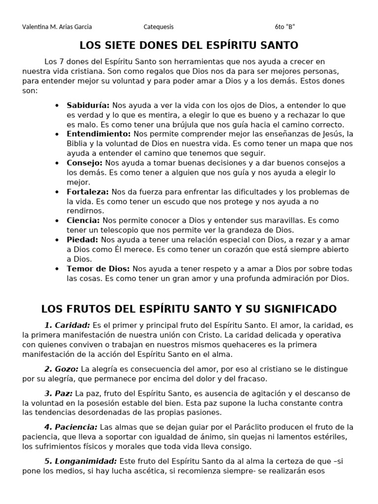 Siete Dones y Frutos del Espíritu Santo | PDF | Fruto Del Espiritu ...