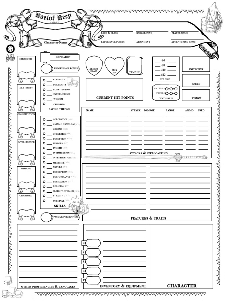 Roslof Keep 5E Character Sheet | PDF | Role Playing | Gaming