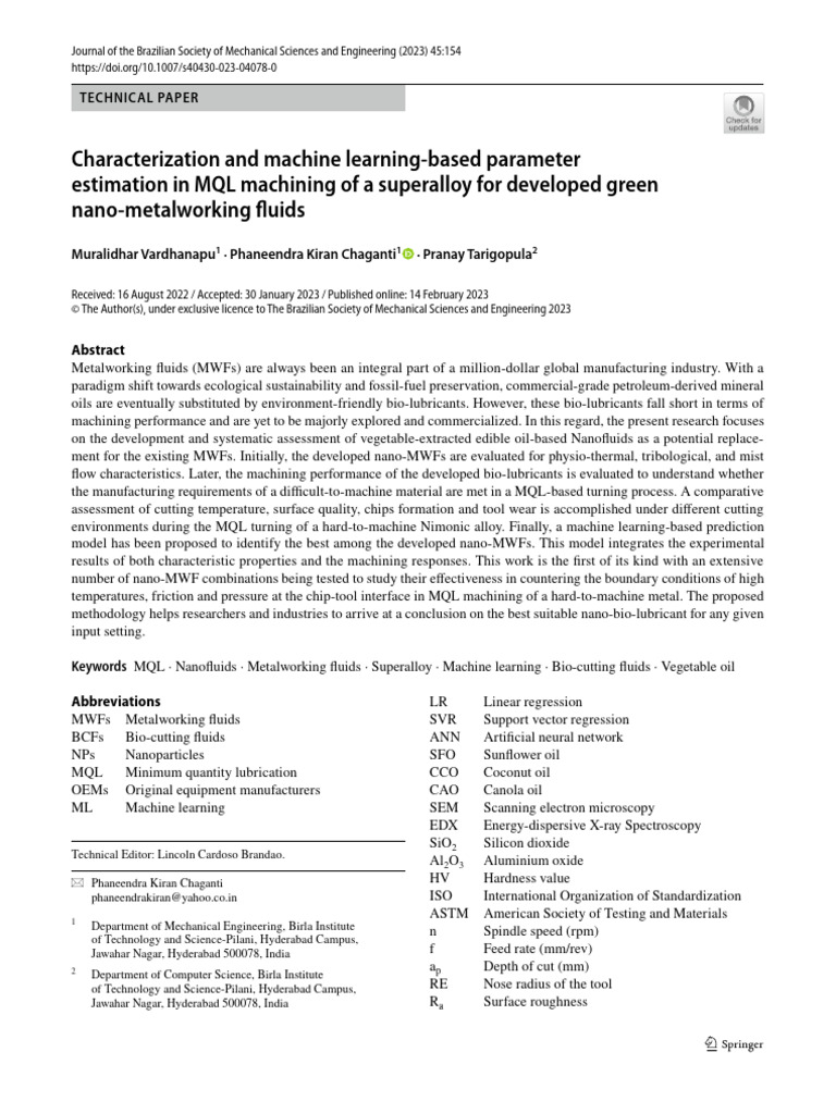 Characterization and Machine Learning Based Parameter Estimation in MQL ...