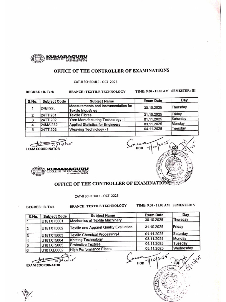 Cat-II and Sa-II Schedule - III, V, Vii Sem Ug and I & III Sem PG | PDF