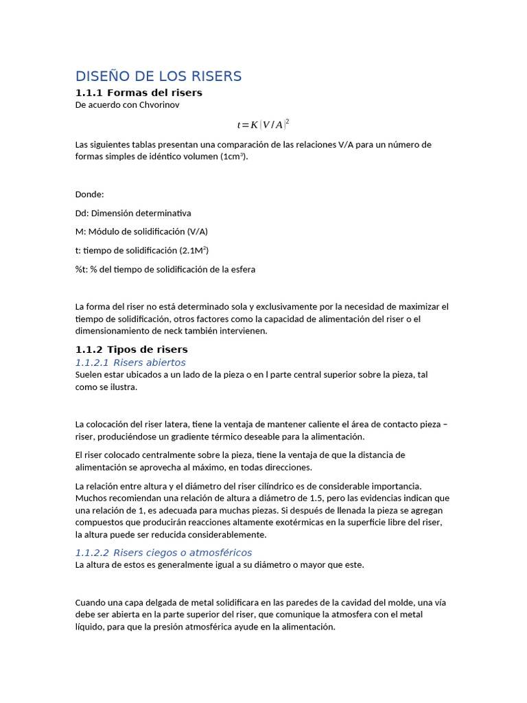 Diseño y Tipos de Risers en Fundición | PDF | Volumen | Rieles