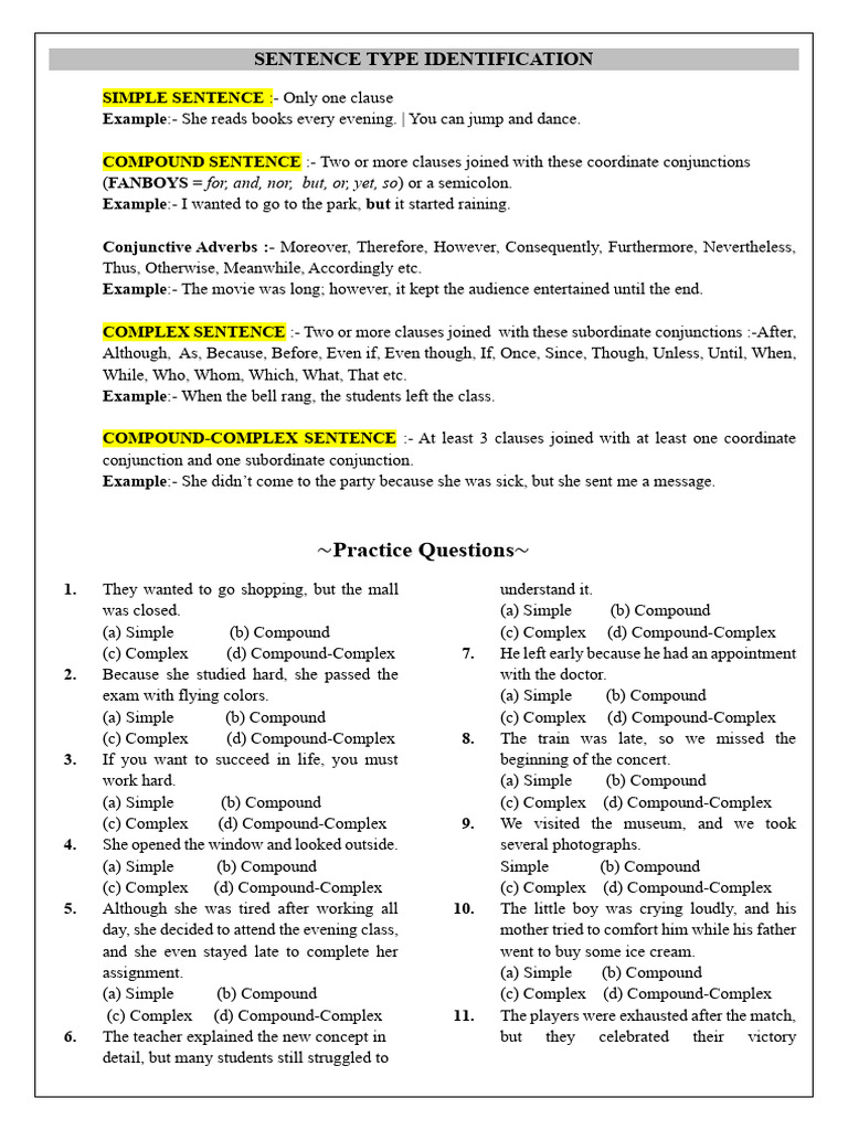Sentence Type Identification Guide | PDF | Syntax | Language Mechanics