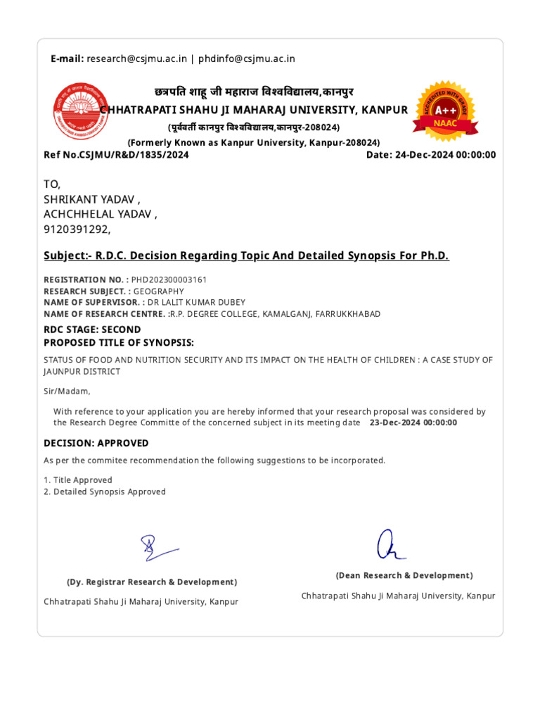 RDC Approval for Ph.D. Research Proposal | PDF