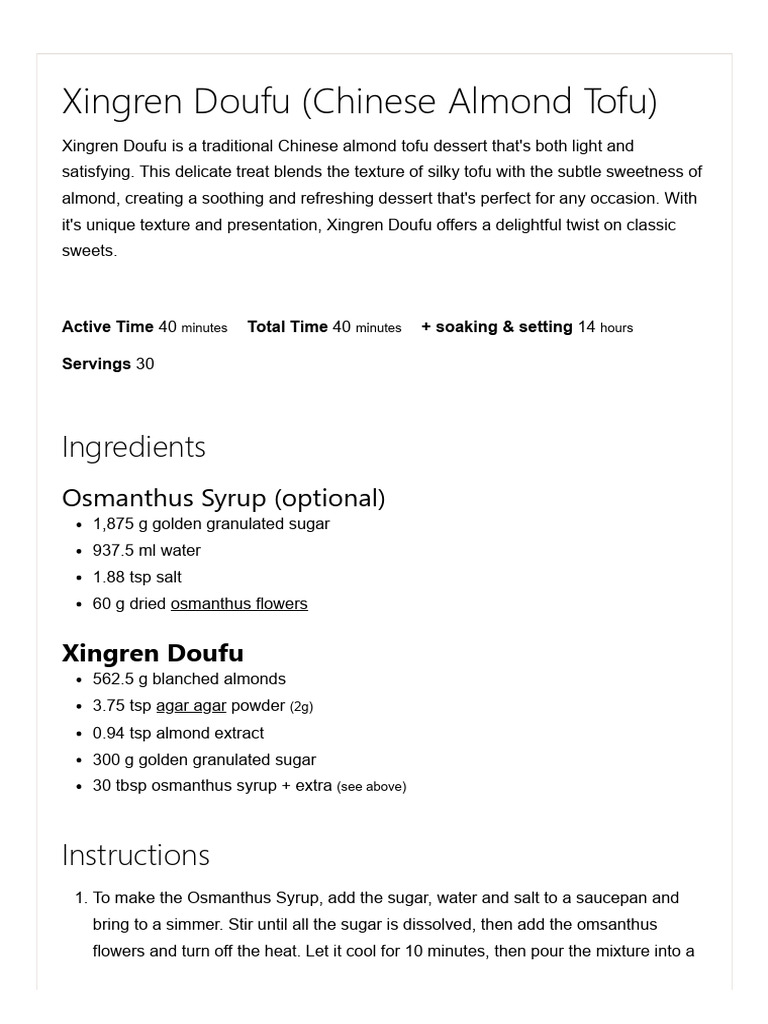 Traditional Xingren Doufu Recipe | PDF