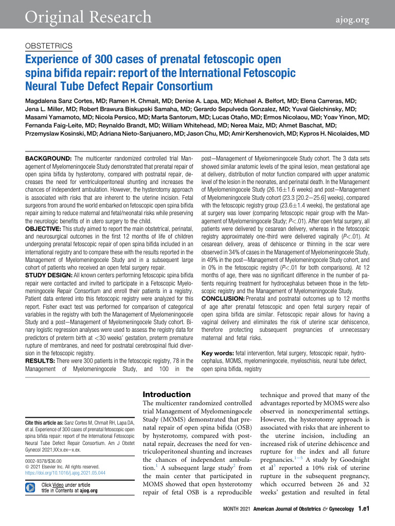 Experience of 300 Cases of Prenatal Fetoscopic Open | PDF | Childbirth ...