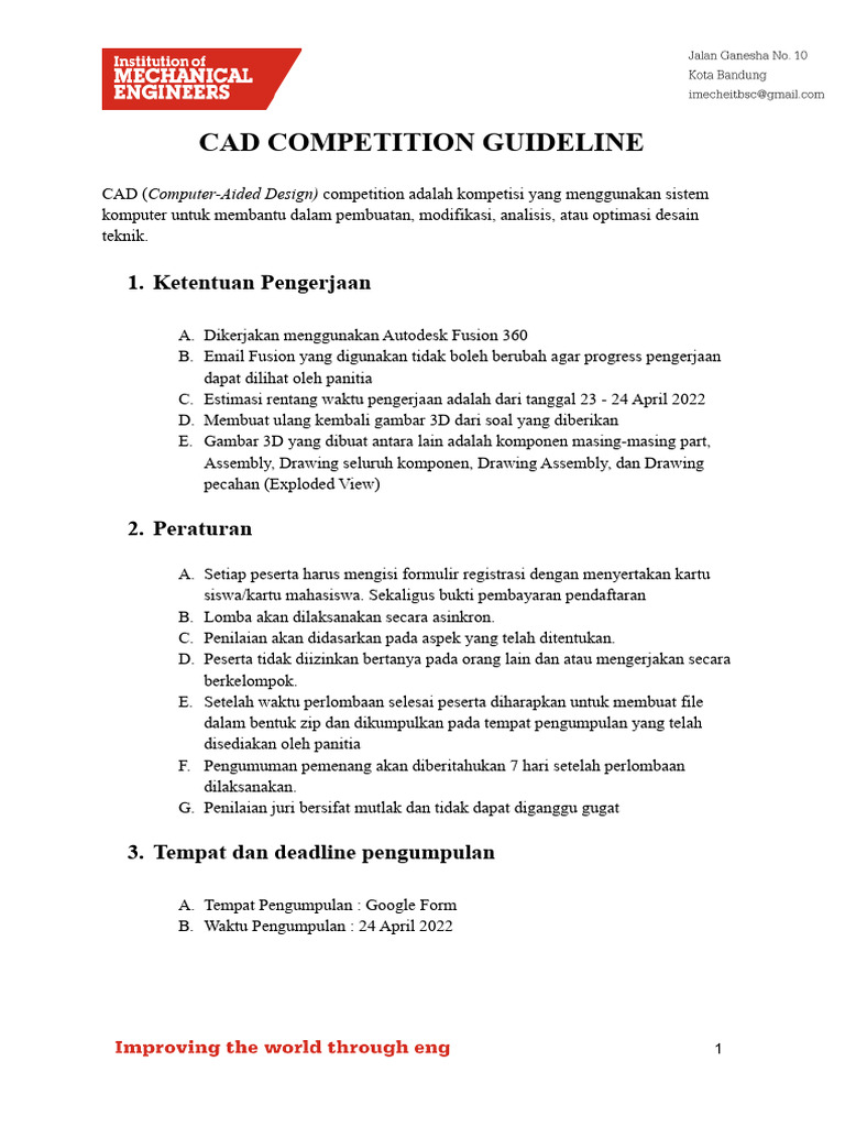 Panduan Lomba CAD 2022: Ketentuan & Hadiah | PDF