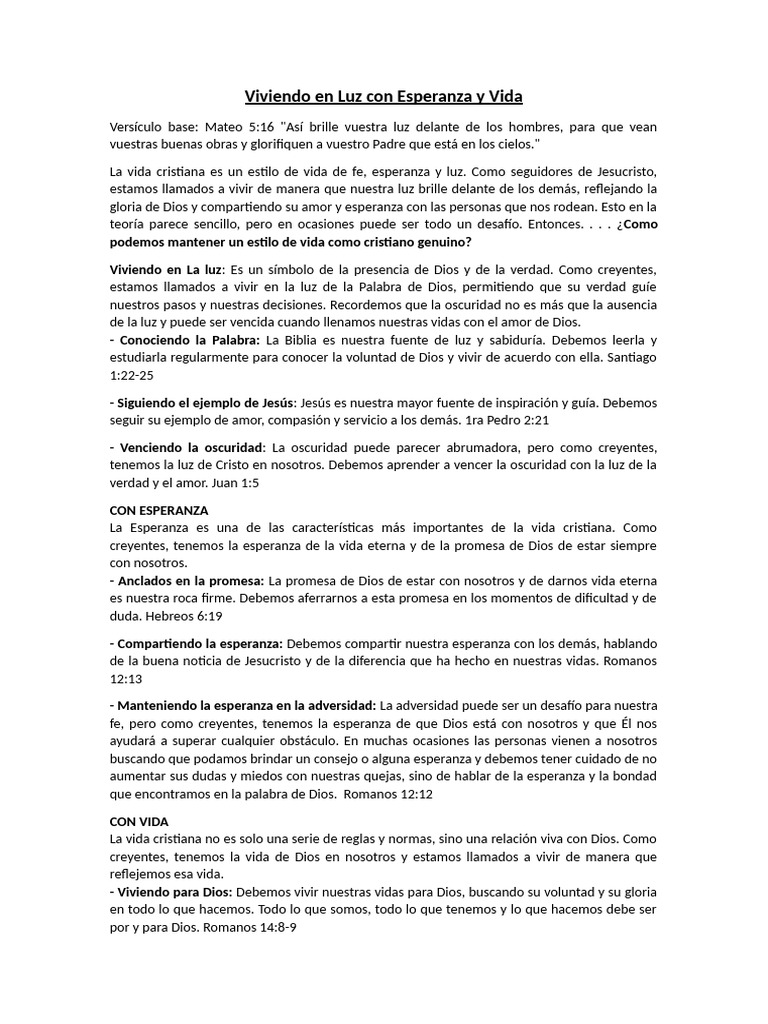 Viviendo en Luz Con Esperanza y Vida | PDF | Dios | Jesús