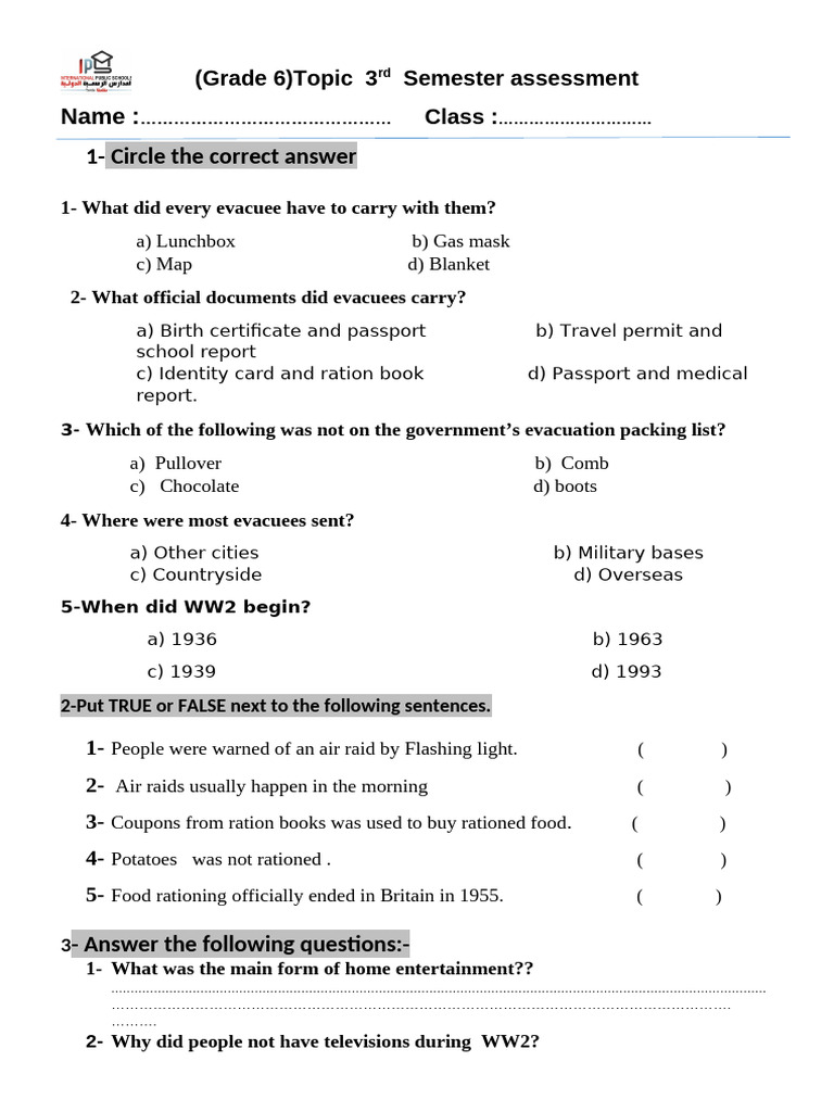 Year 6 Topic Assessment 3rd Term2025 HRHRHRHR | PDF | Government And ...