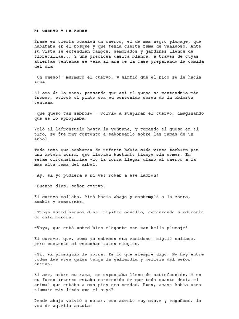 El Cuervo Y El Zorro Pdf El Cuervo Aves