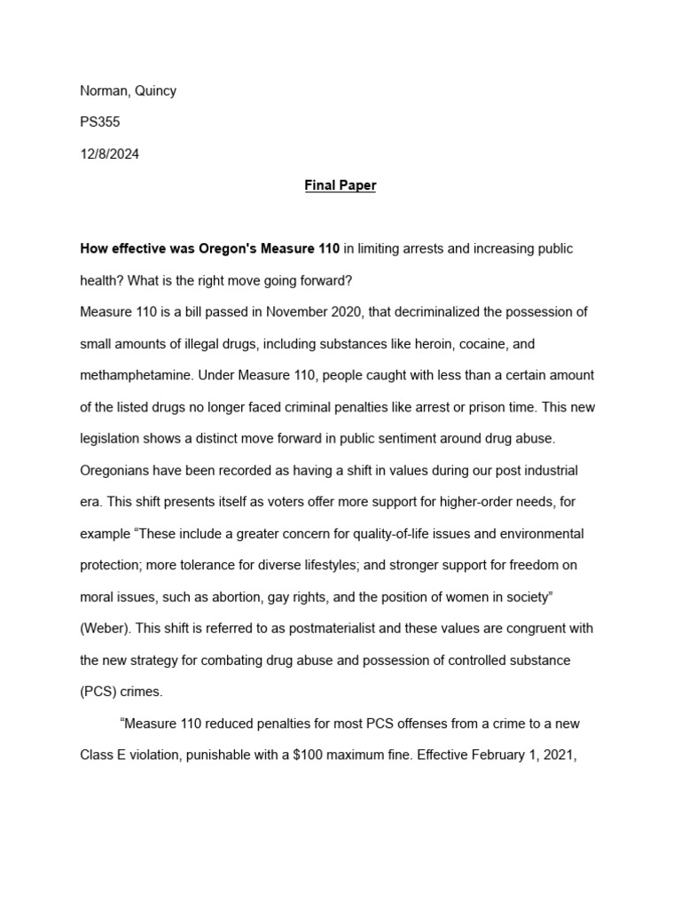 How Effective Is Oregon's Measure 110 QNFinal | PDF | Crimes | Crime ...
