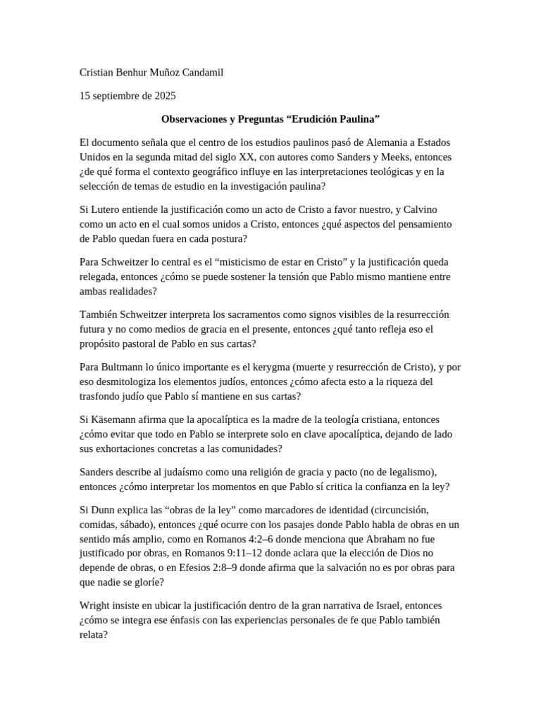 Cristian Benhur Muñoz Candamil - Erudición - Paulina | PDF | Pablo el ...
