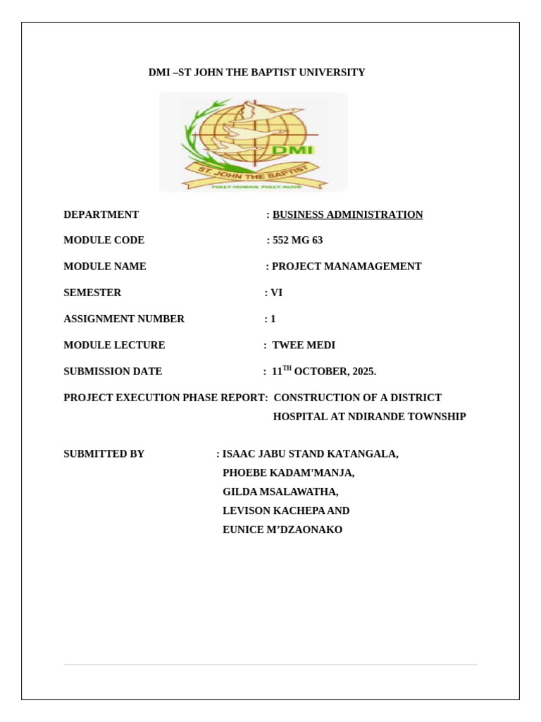 Ndirande District Hospital Project Report | PDF | Regulatory Compliance ...