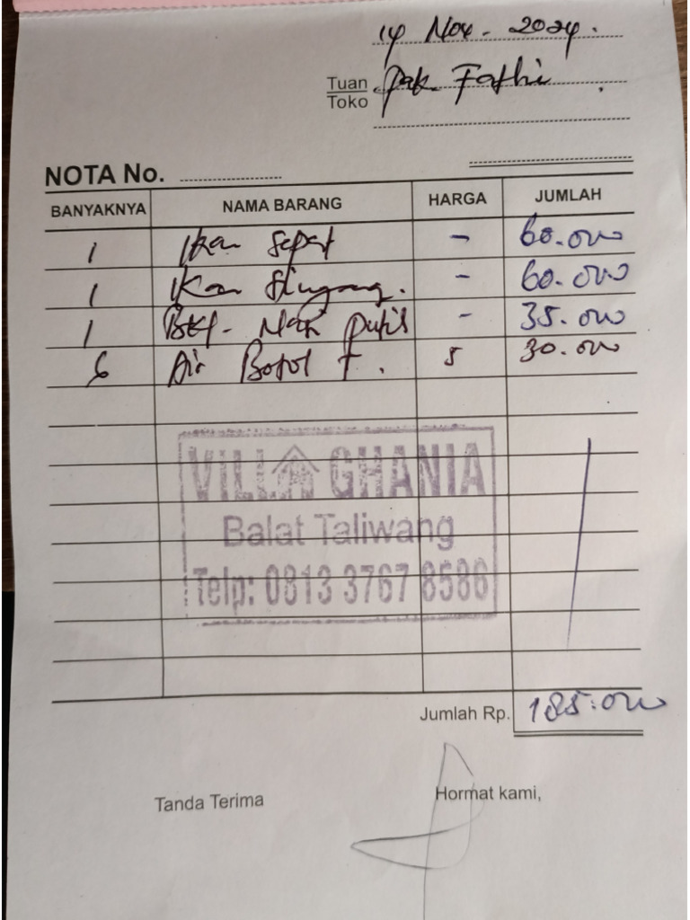 Nota Makan Tamu Alim-Nasir | PDF