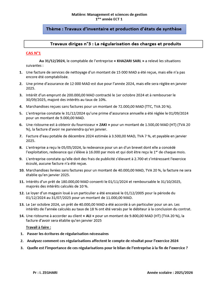 TD 3-Régularisation Des Charges Et Produits | PDF | Facture | Taxe sur ...